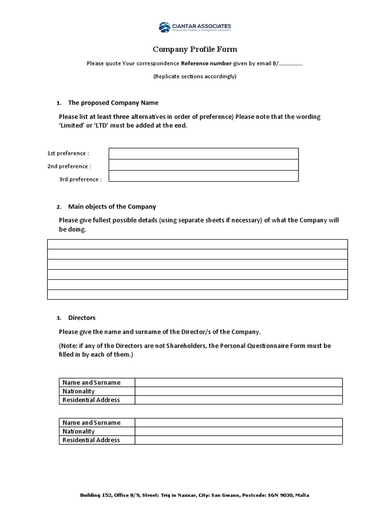 Company Profile Form 2021 - Token ICO | PDF | Government | Business
