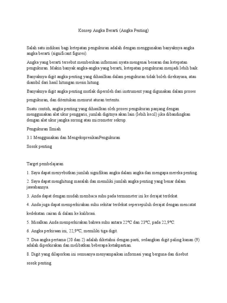 Konsep dan Aturan Angka Penting | PDF