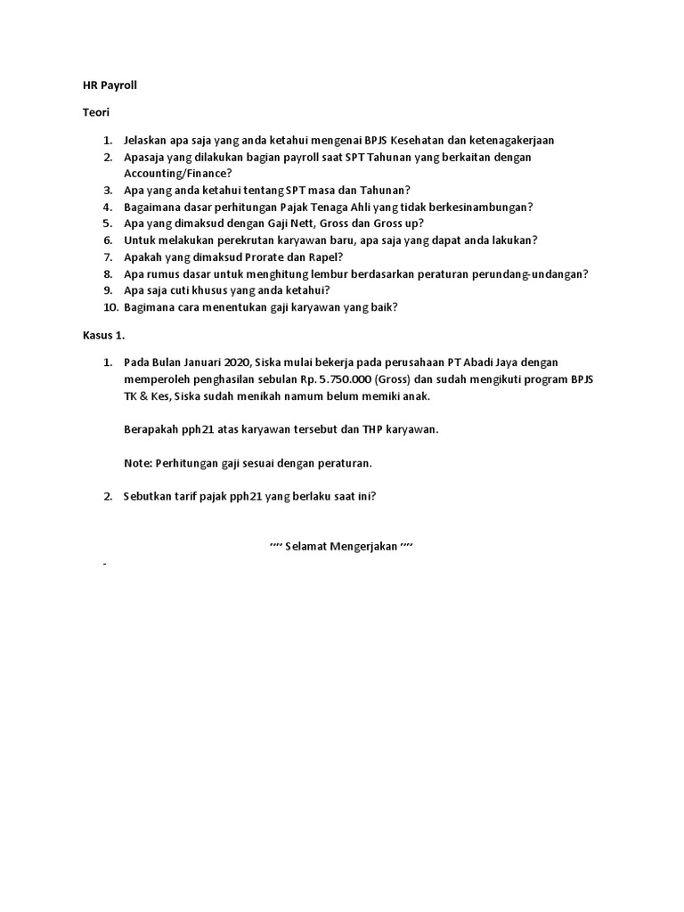 Tes HRD Supervisor | PDF