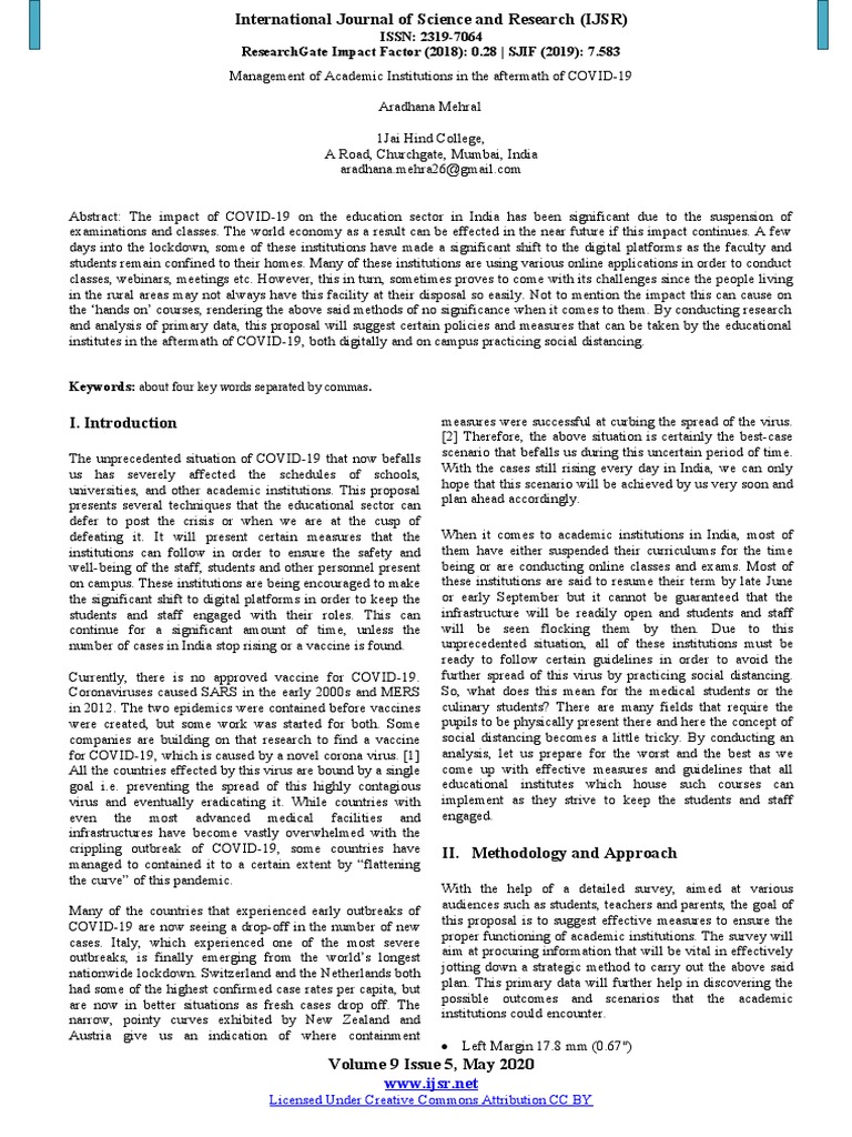 Issn: 2319-7064 Researchgate Impact Factor (2018) : 0.28 - Sjif (2019 ...
