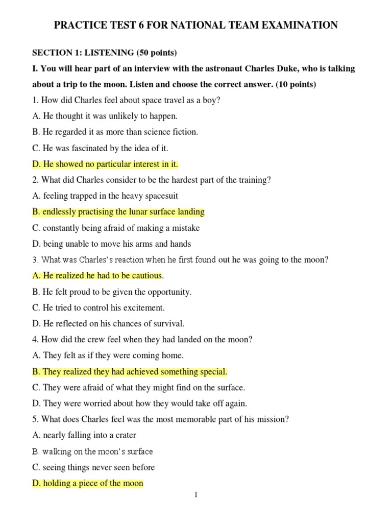 Practice Test 6 For National Team Examination | PDF | Tea | Coffee