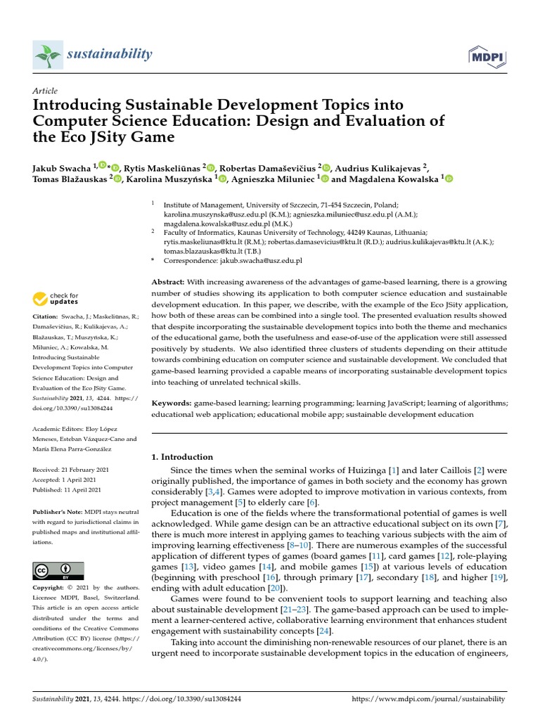 Introducing Sustainable Development Topics Into Computer Science ...
