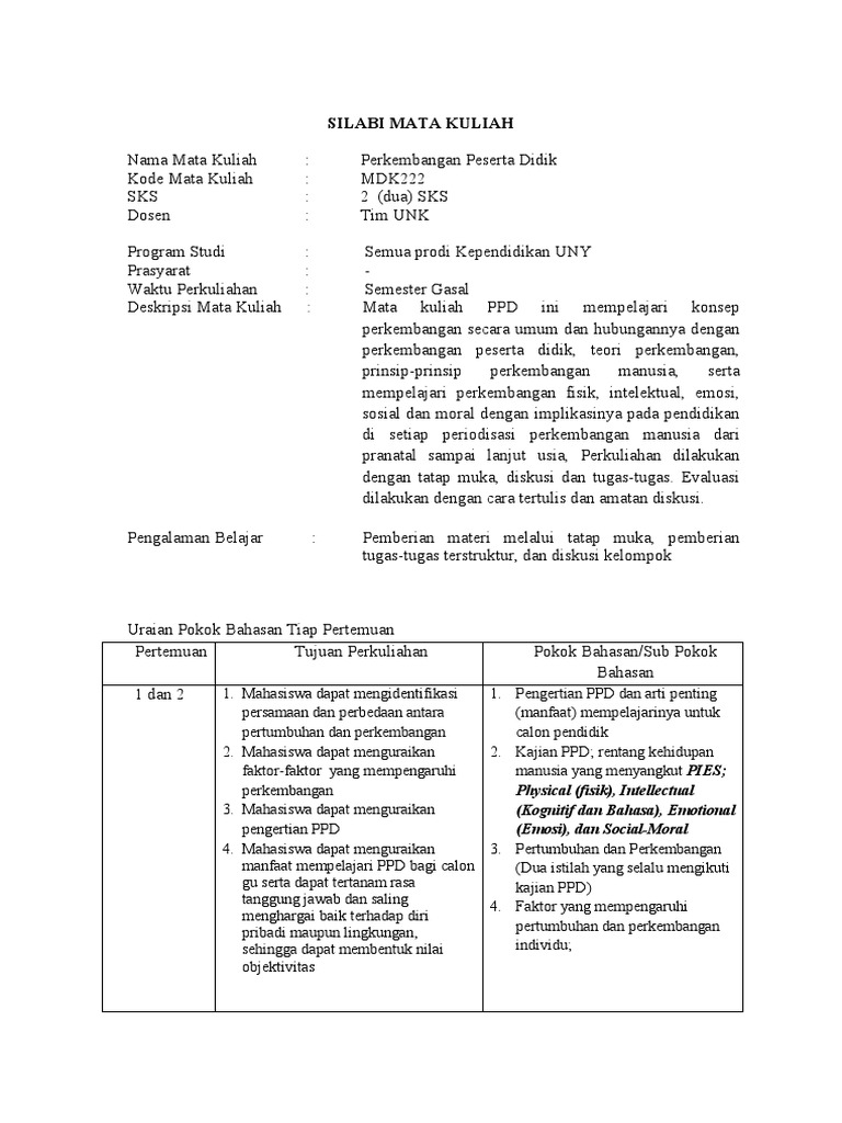 Silabus Perkembangan Peserta Didik Nov 20101 Pdf