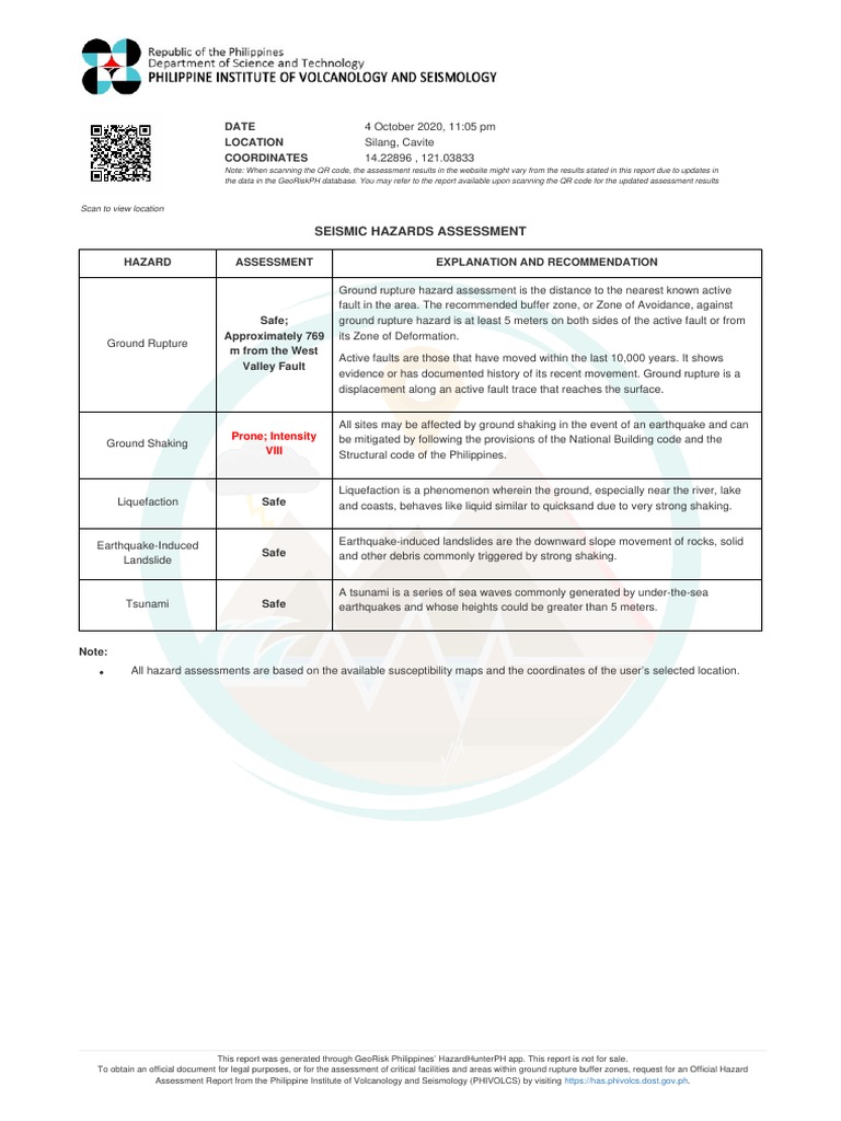 Hazard-Assessment-Report of Silang, Cavite | PDF | Volcano | Earthquakes