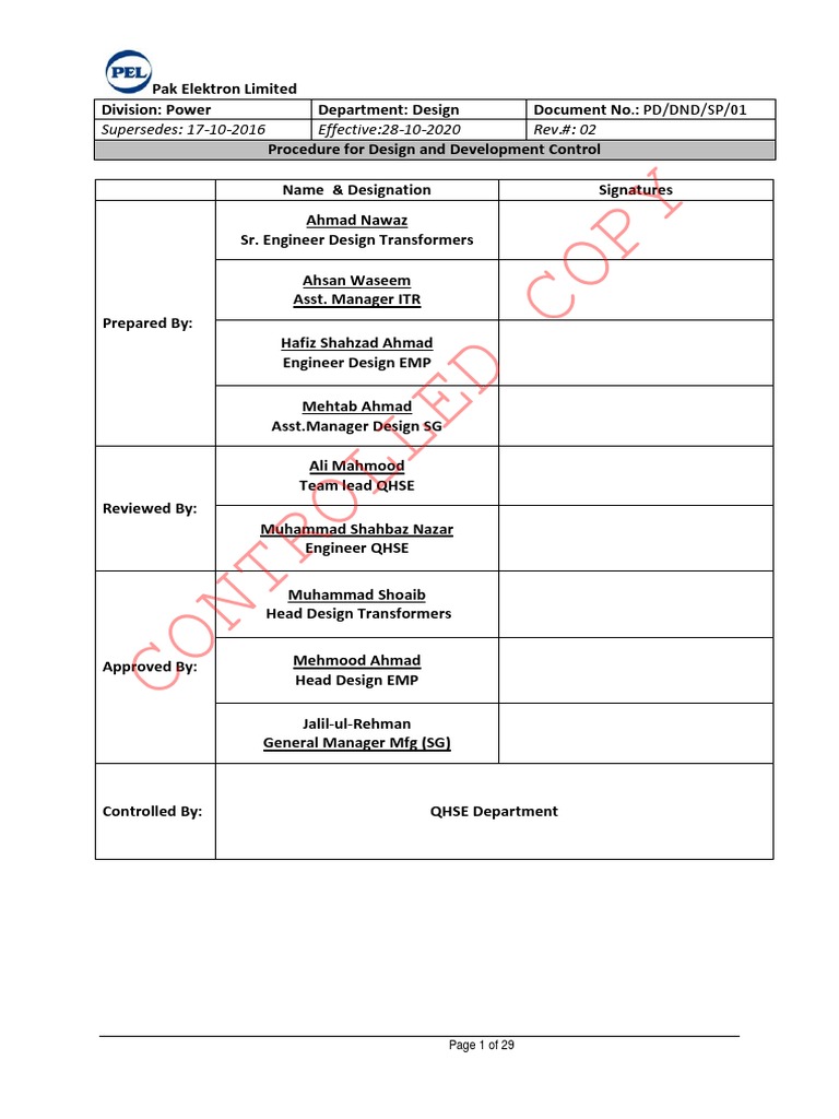 Procedure For Design and Development Control-01 | PDF | Specification ...