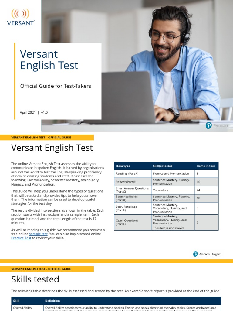 Versant English Test: Official Guide For Test-Takers | PDF | English ...