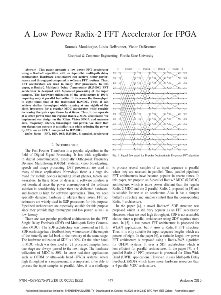 1 R2mdc A Low Power Radix 2 Fft Accelerator For Fpga Descargar Gratis Pdf Fast Fourier 