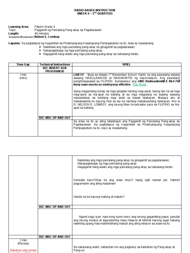 SCRIPT RBI Week 6 FILIPINO | PDF