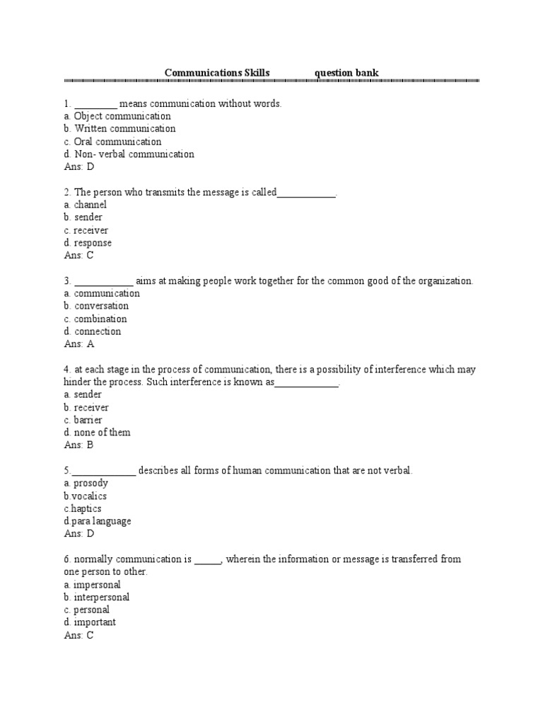 Communication Skills Question Bank | PDF | Communication | Comma