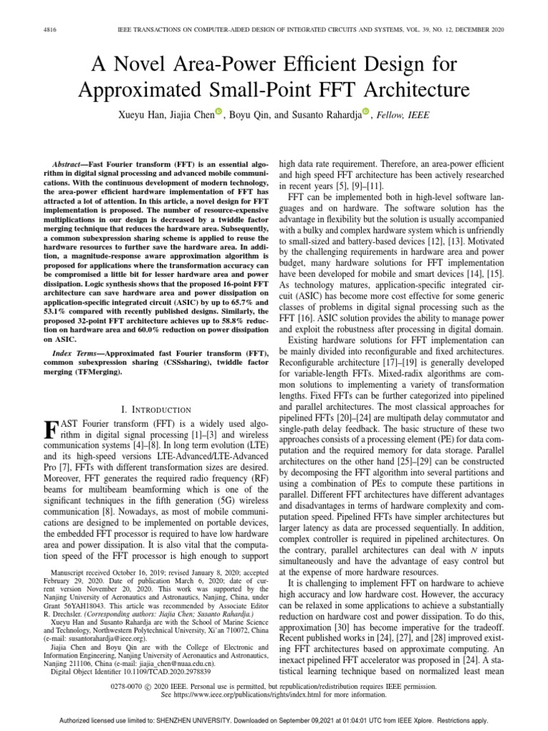 1 - A Novel Area-Power Efficient Design For Approximated Small-Point FFT Architecture | PDF ...