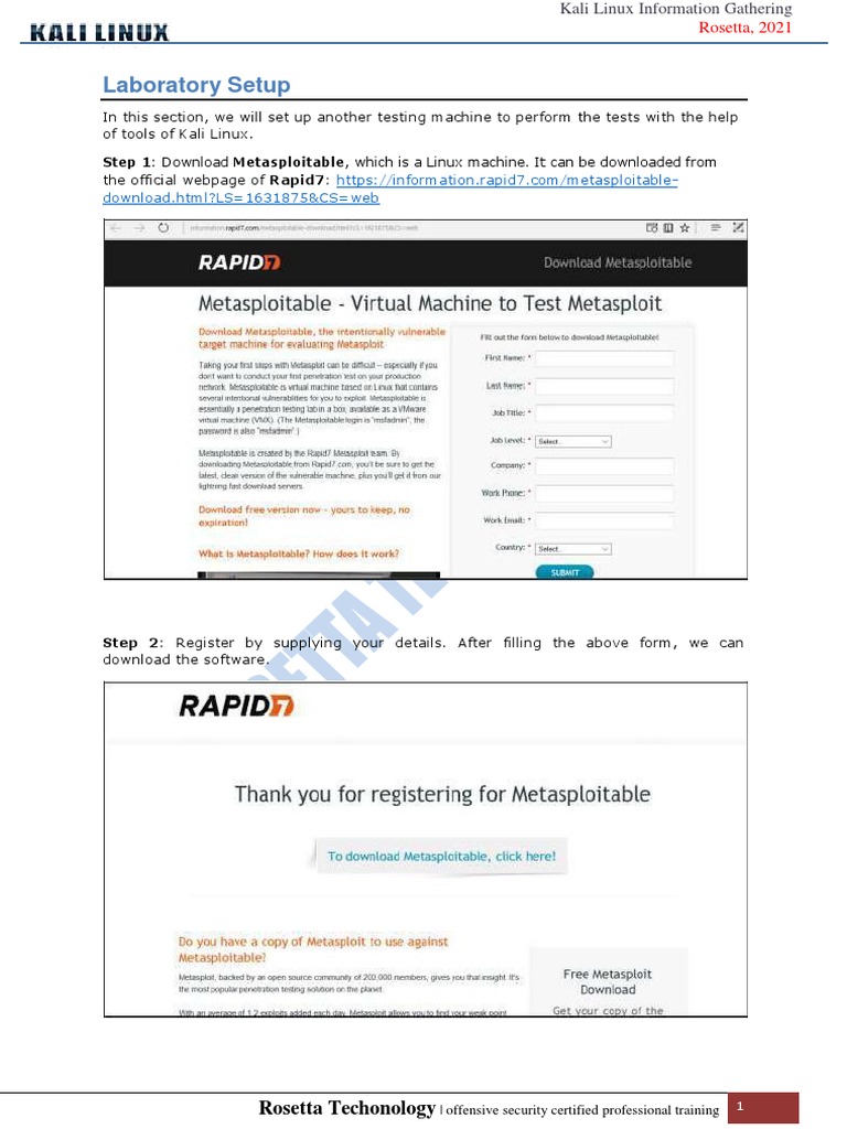 Laboratory Setup: Step 1: Download Metasploitable, Which Is A Linux ...