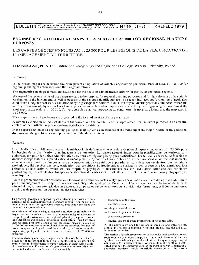Bulletin: Engineering Geological Maps at A Scale 1: 25 000 For Regional ...