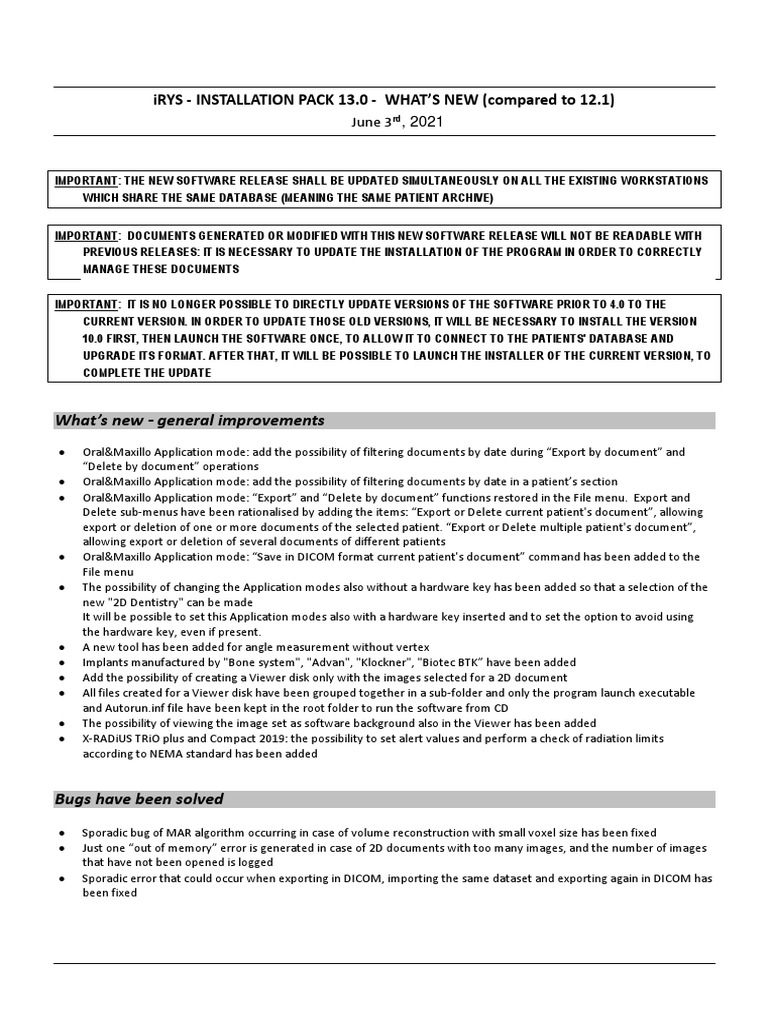 iRYS - What's New (Installation Pack 13.0.0) - ENG | Download Free PDF | Computer File | Computing