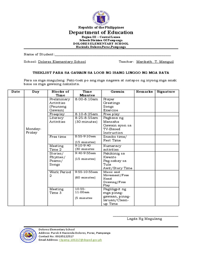 Checklist NG Magulang | PDF | Philippines