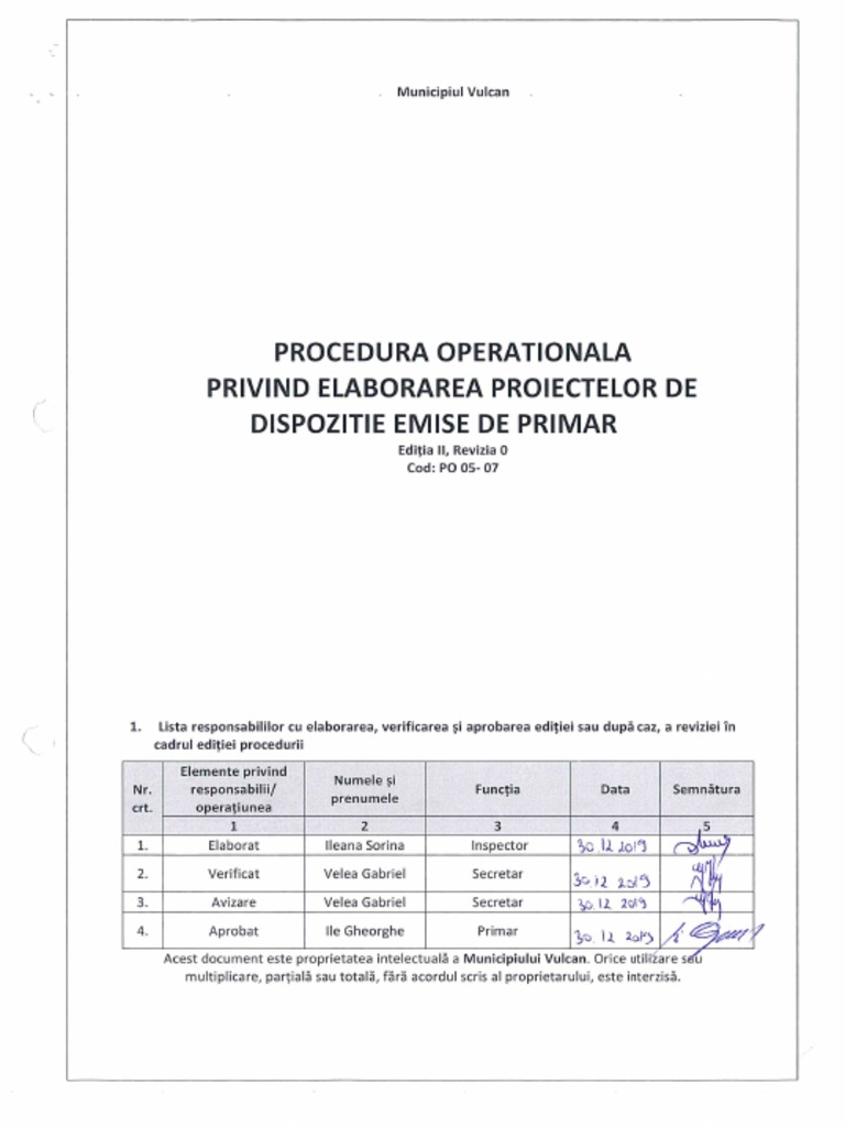 Procedura Operationala Proiecte de Dispozitie | PDF