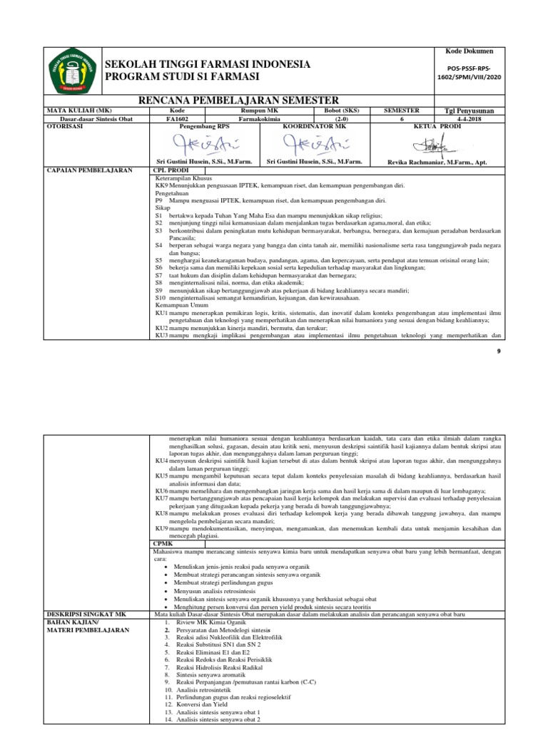 RPS Sintesis Obat Farmasi | PDF