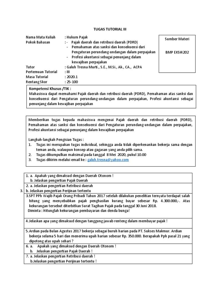 Jawaban Hukum Pajak (EKSI4202) Soal TT III | PDF