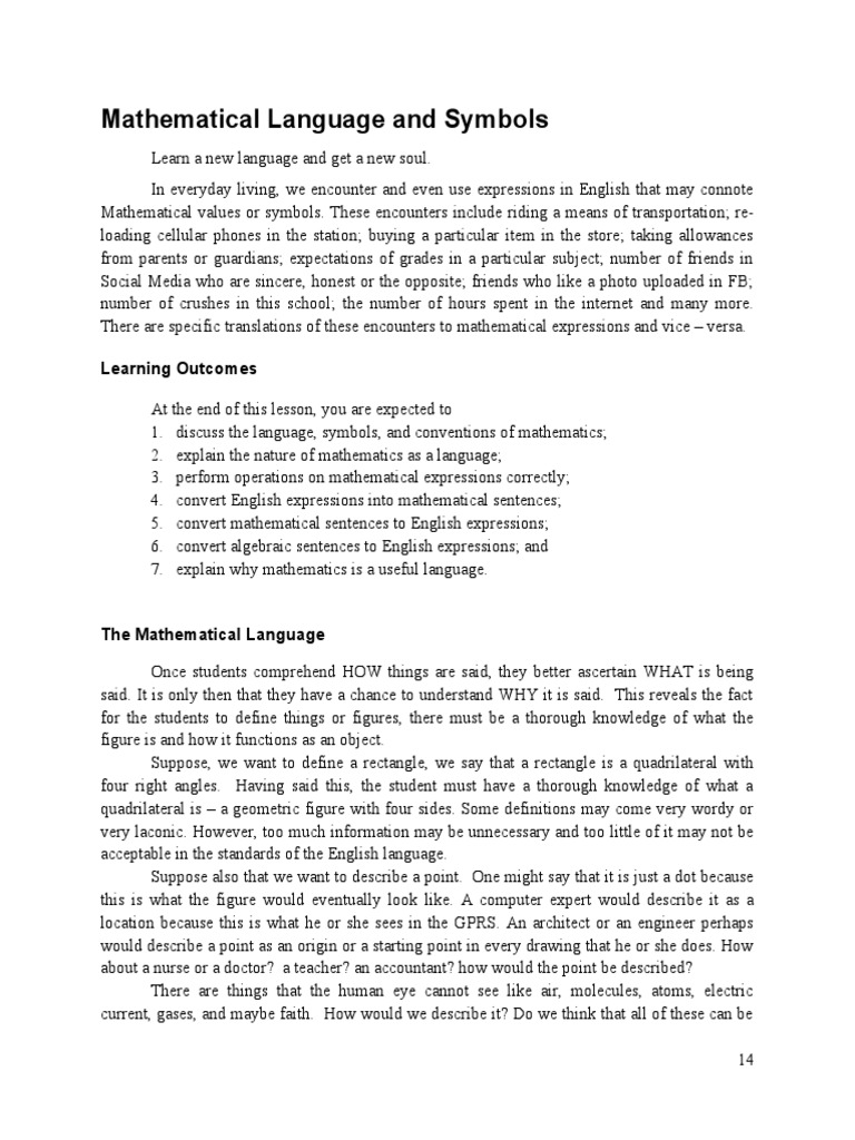1-2 Mathematical Language - Edited | PDF | Set (Mathematics) | Function (Mathematics)