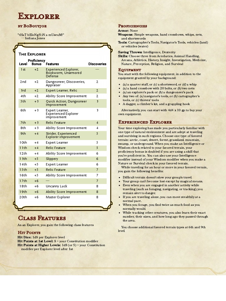 Explorer Class Overview for 5E D&D | PDF | Dungeons & Dragons | D20 System