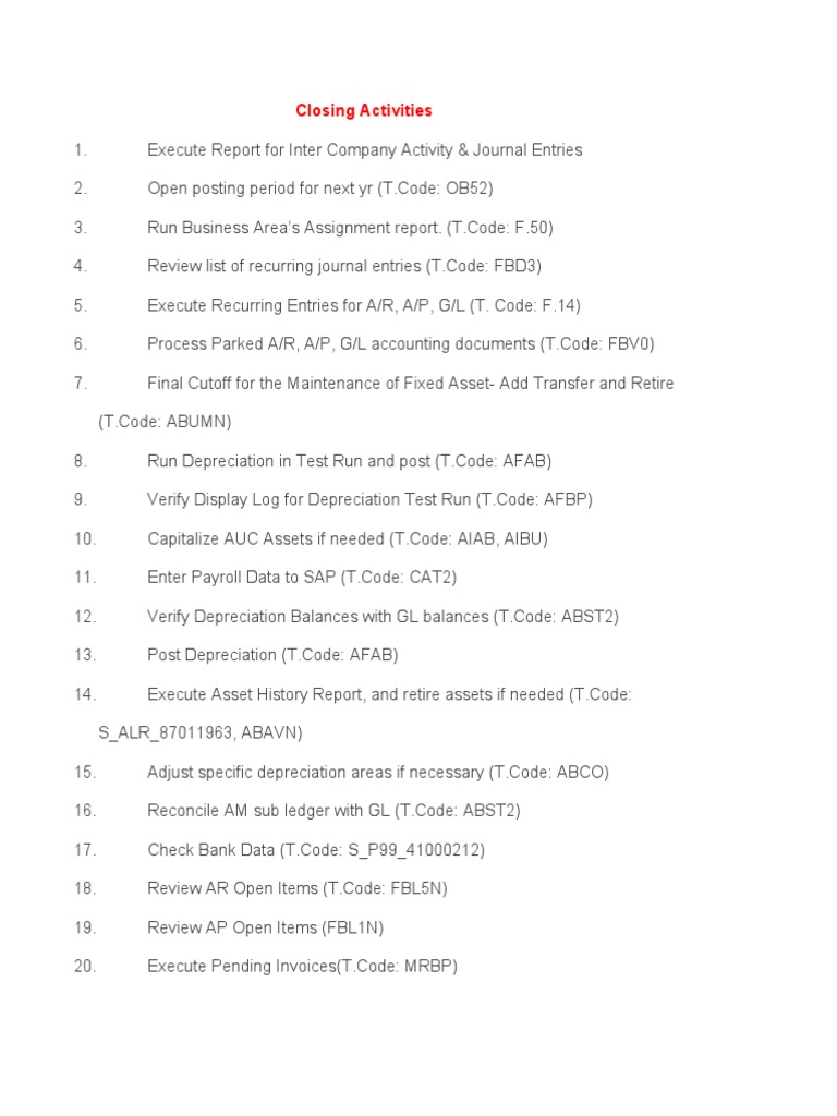 SAP Year End Closing Activities | PDF | Balance Sheet | Deferral