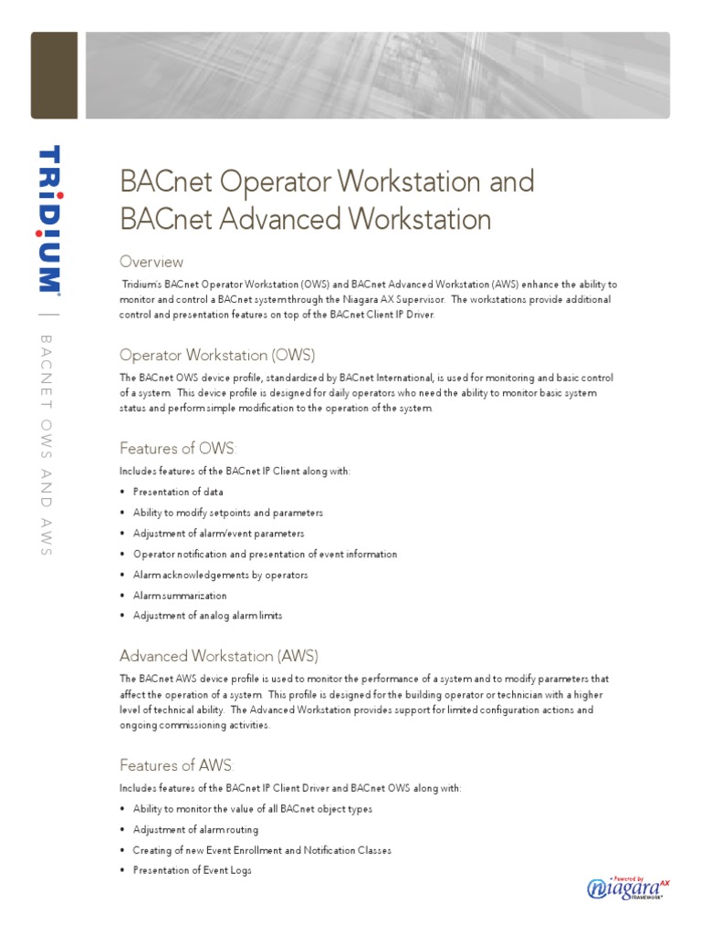 BACnet Advanced Workstation BACnet Operator Workstation | PDF | Information Technology ...