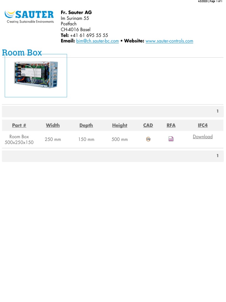 Room Box: Fr. Sauter AG Im Surinam 55 Postfach CH-4016 Basel Tel: +41 ...