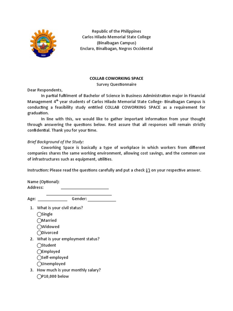 Collab Coworking Space: Brief Background of The Study | PDF | Questionnaire