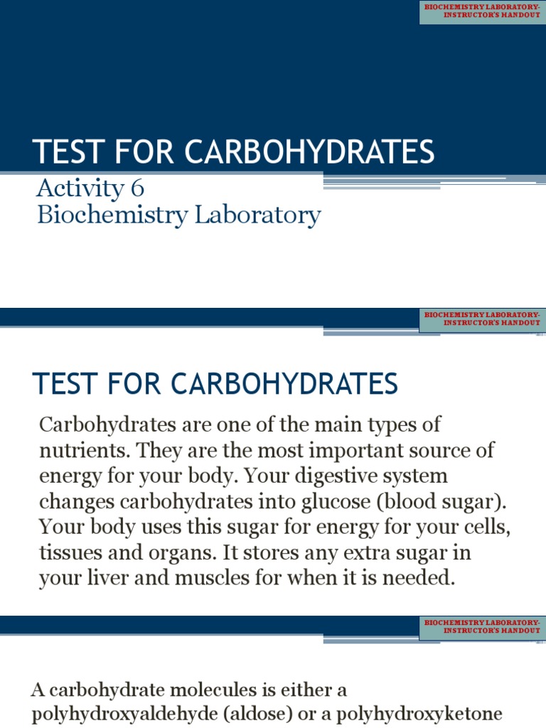 Test For Carbohydrates: Activity 6 Biochemistry Laboratory | PDF ...