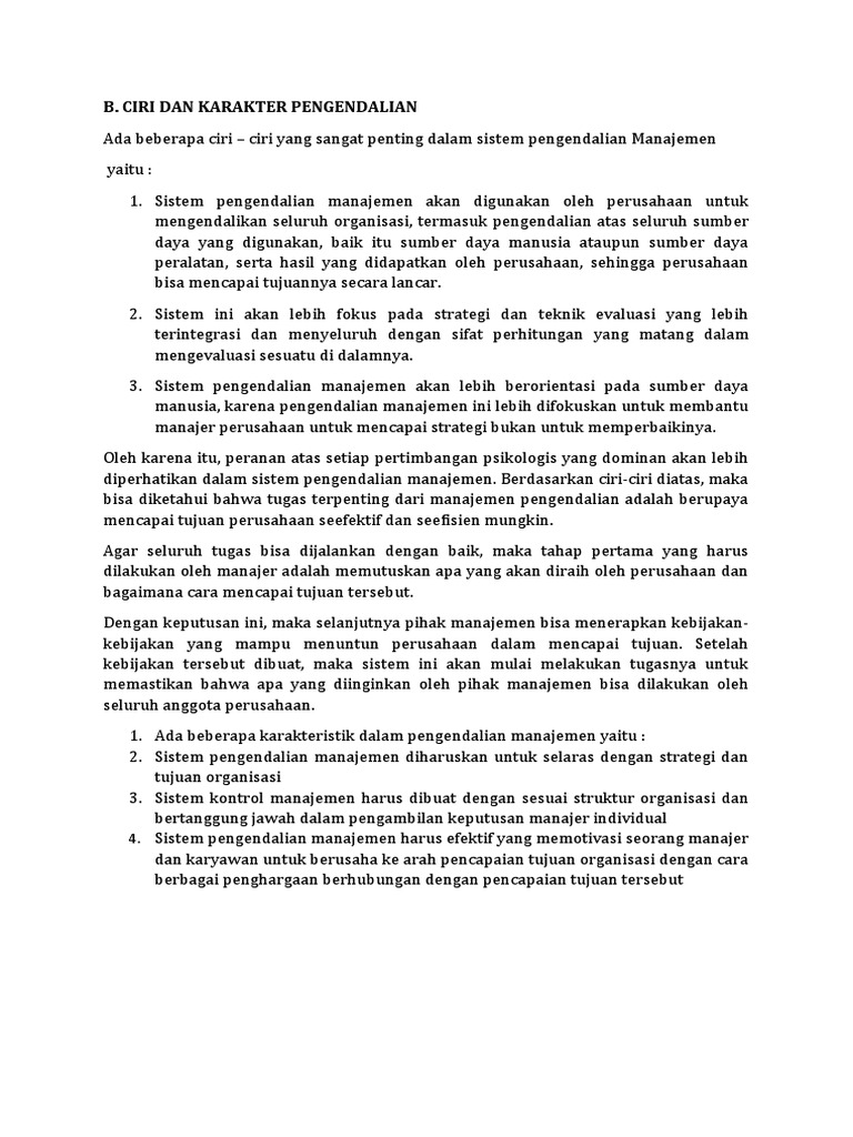 Ciri Dan Karakteristik Pengendalian | PDF
