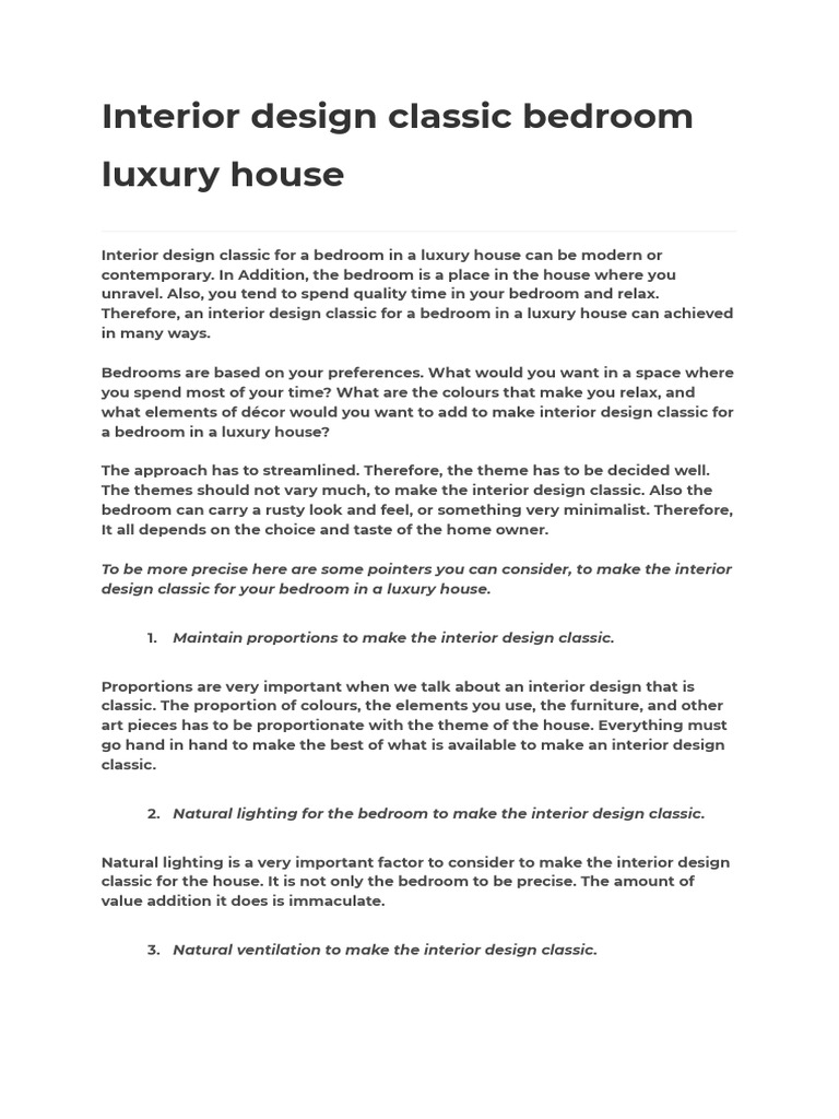 Interior Design Classic Bedroom Luxury House | PDF | Interior Design