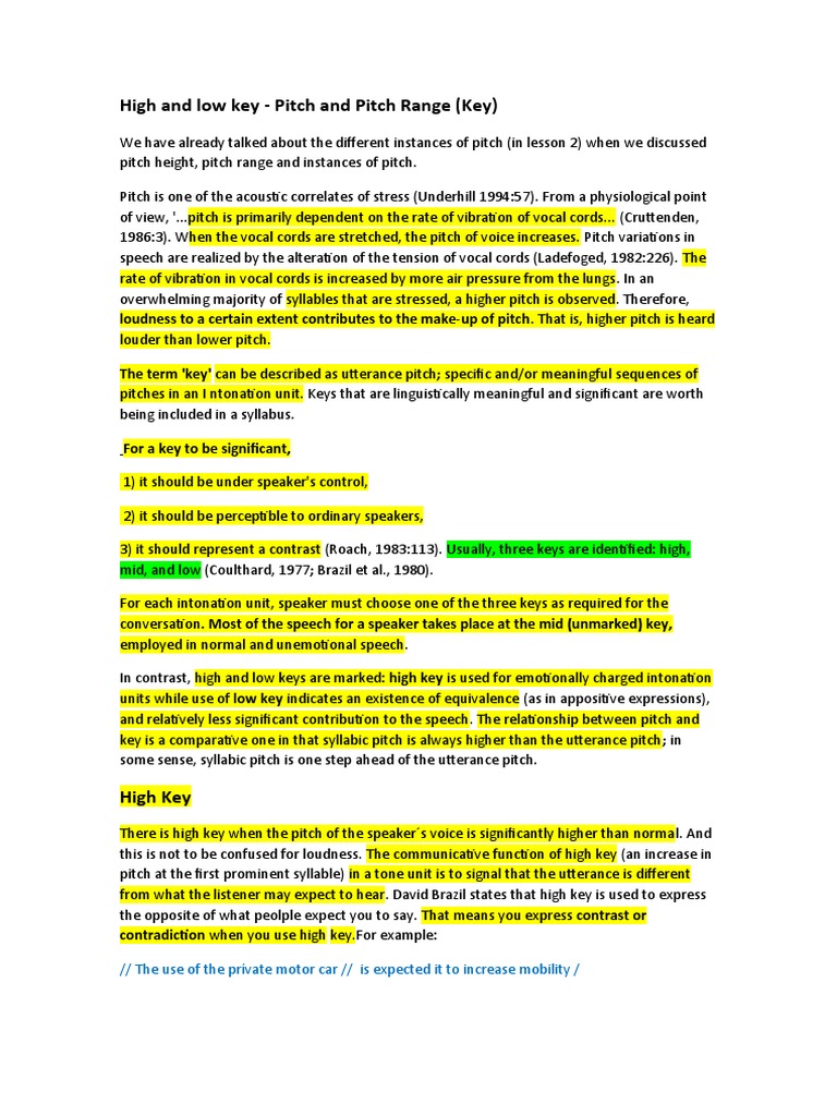 High and Low Key - Pitch and Pitch Range (Key) | PDF | Pitch (Music ...