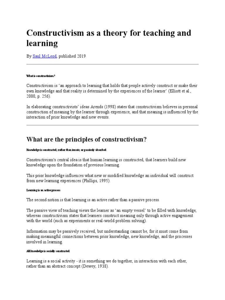 Constructivism As A Theory For Teaching and Learning | PDF ...