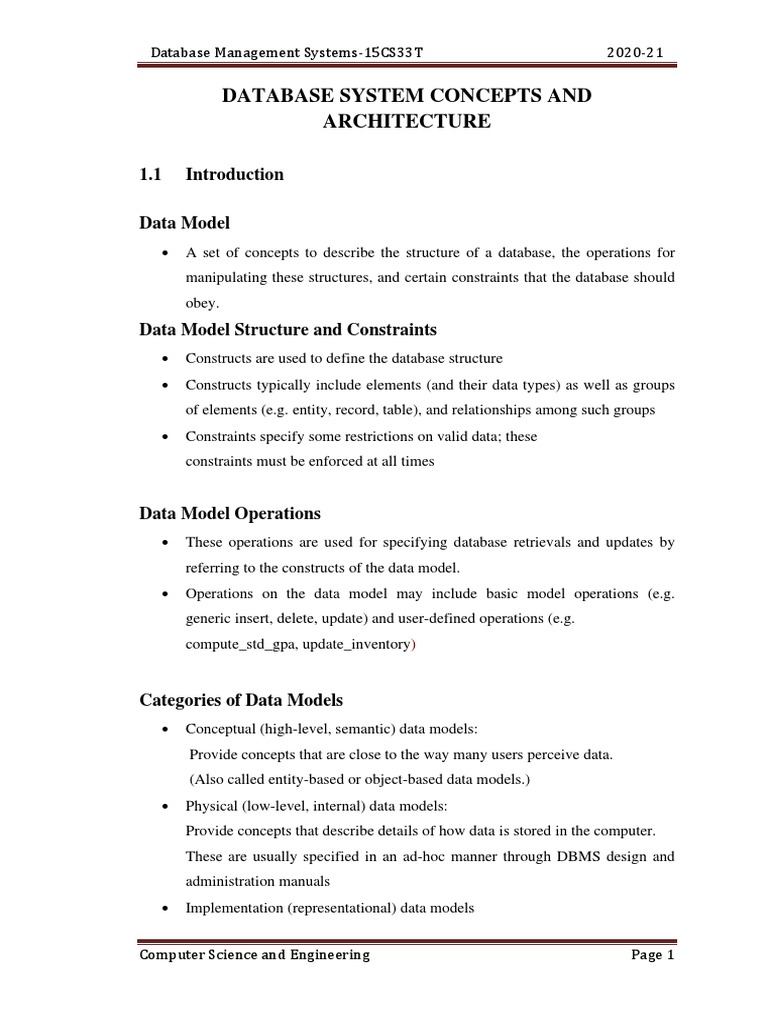 Database System Concepts and Architecture | PDF | Databases | Data Model