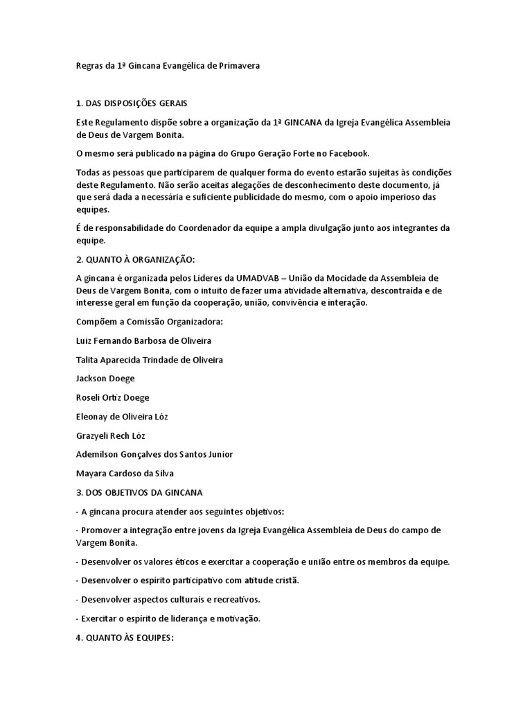 Regras Da 1 Gincana Evangélica de Primavera | PDF | Evangelismo | Igreja cristã