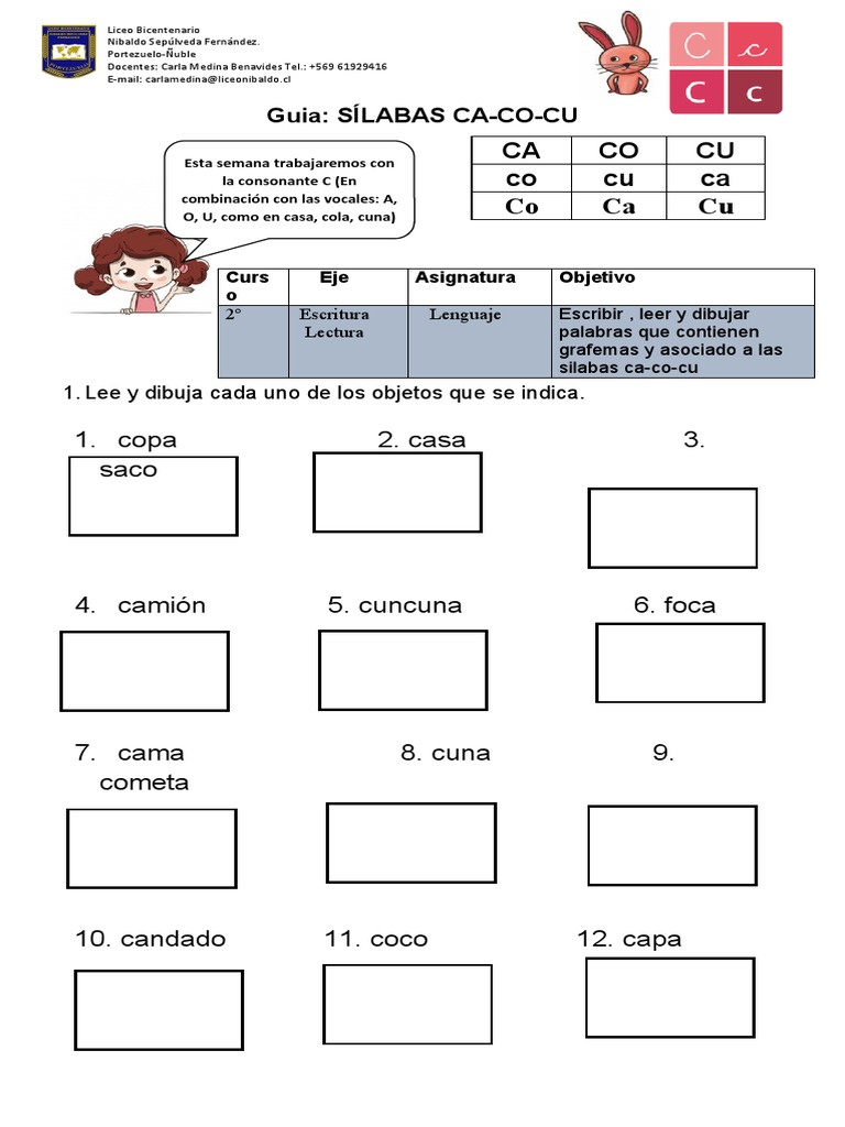 Guias 2 Letra Ca-Co-Cu 2° | PDF