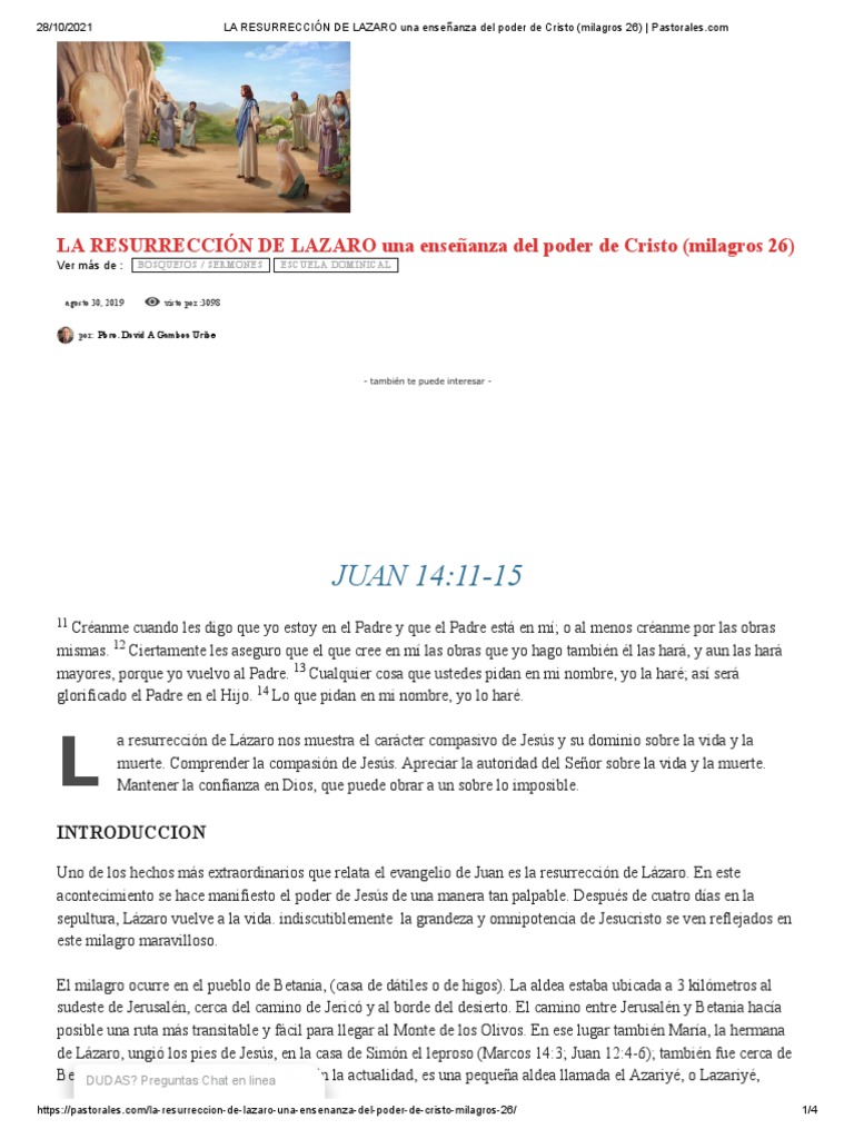 LA RESURRECCIÓN DE LAZARO Una Enseñanza Del Poder de Cristo (Milagros ...