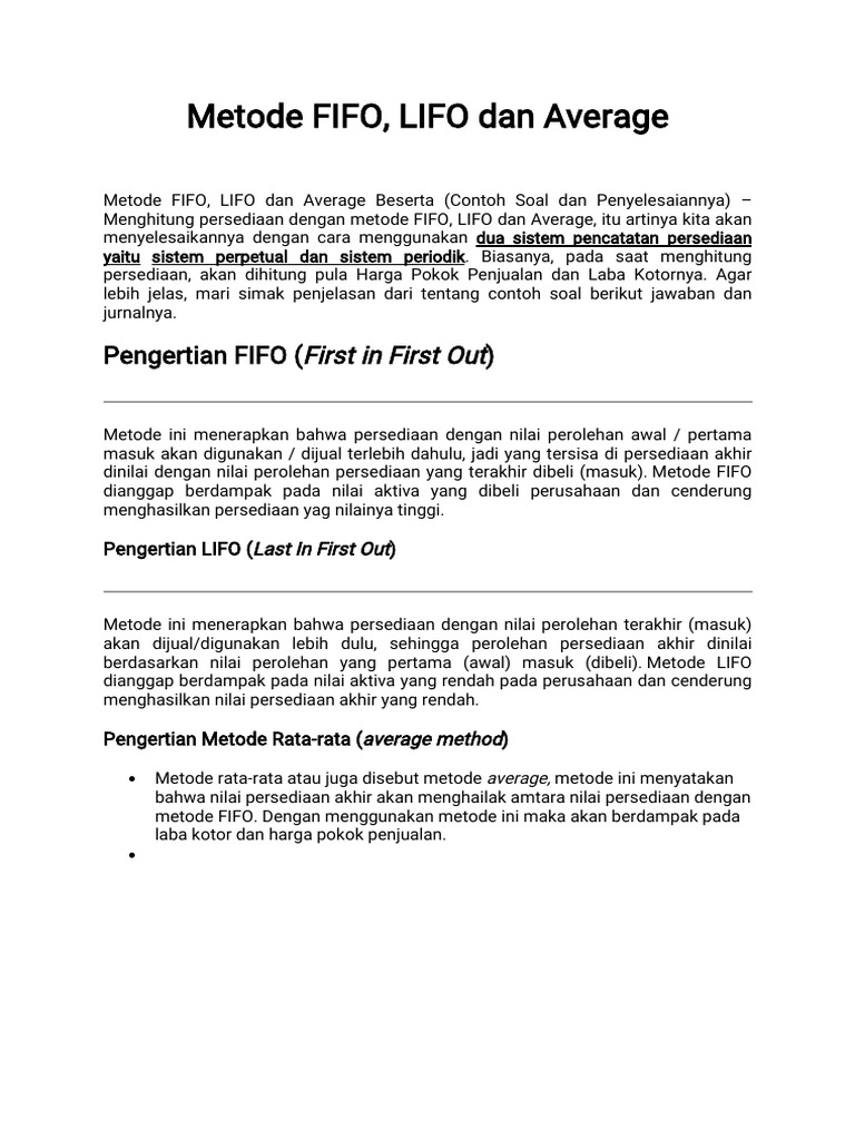 Contoh Soal Metode FIFO | PDF