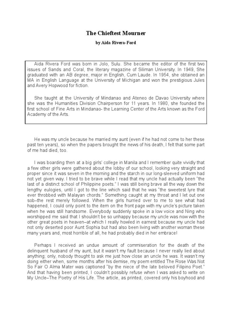 The Chieftest Mourner: by Aida Rivera-Ford | PDF