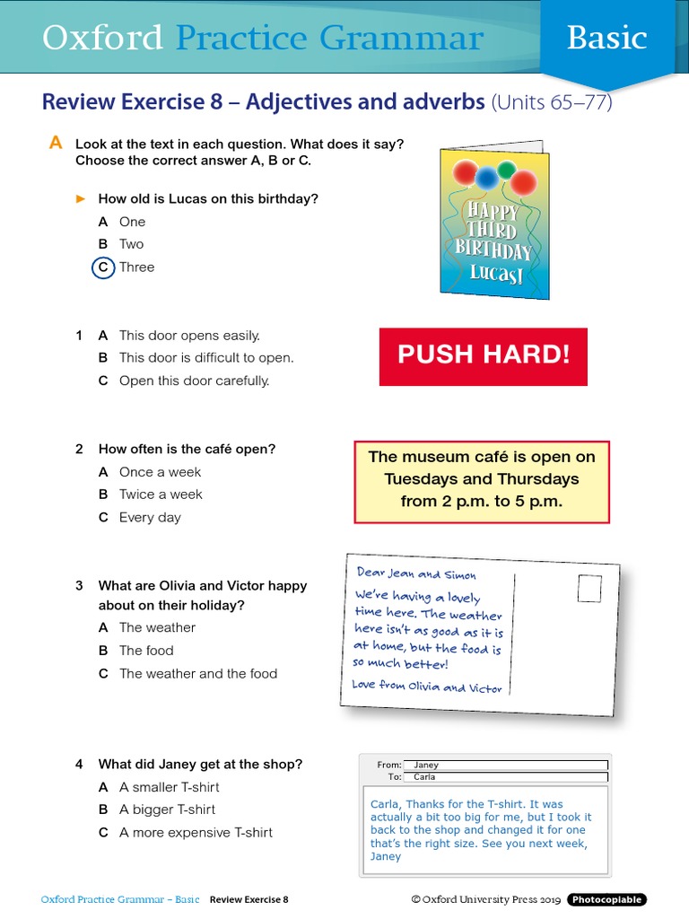 Review Exercise 8 Adjectives and Adverbs | PDF | Linguistics | Grammar