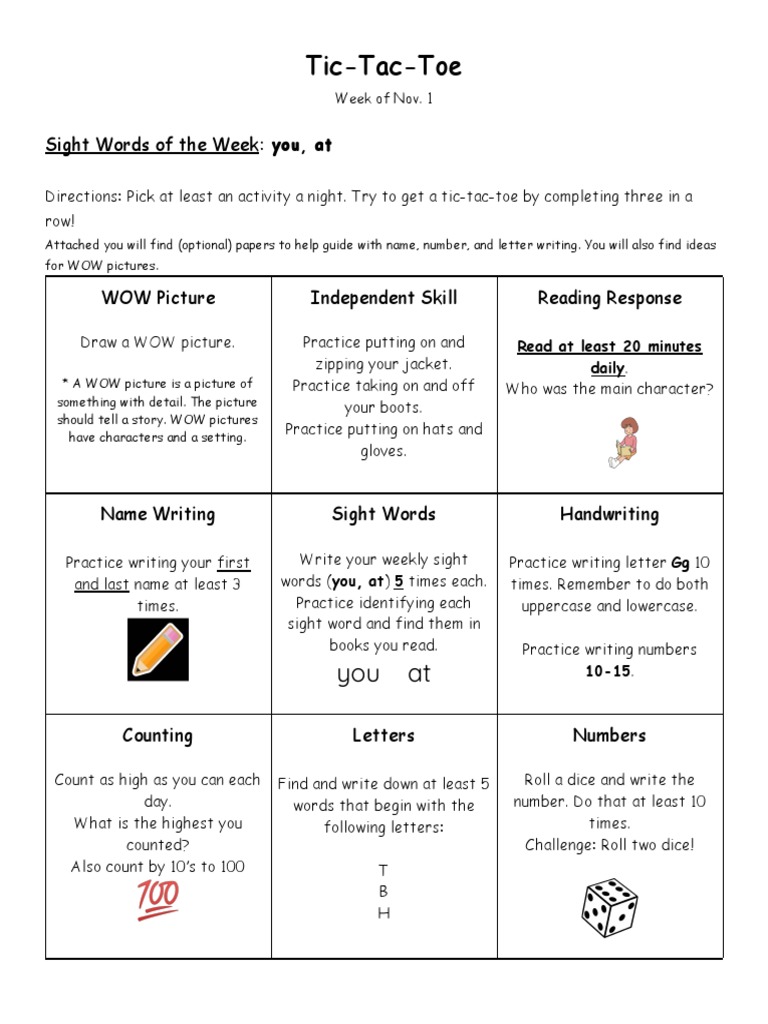 Tic Tac Toe Week of Nov | PDF