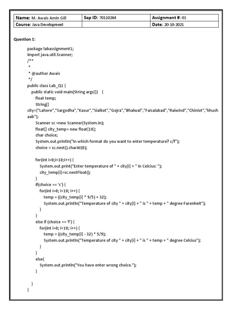 Name:: Sap ID: Assignment #: Course: Date | PDF | Control Flow ...