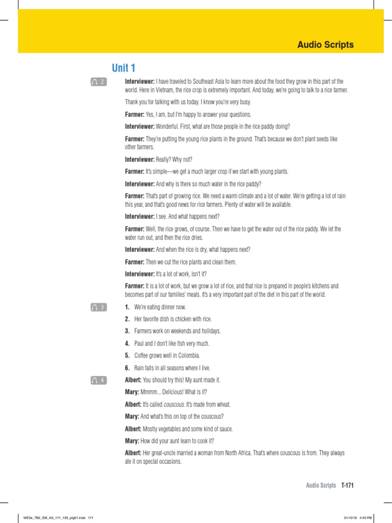World English 3e Level 2 Students Book Audio Scripts | PDF | Rice | Traffic