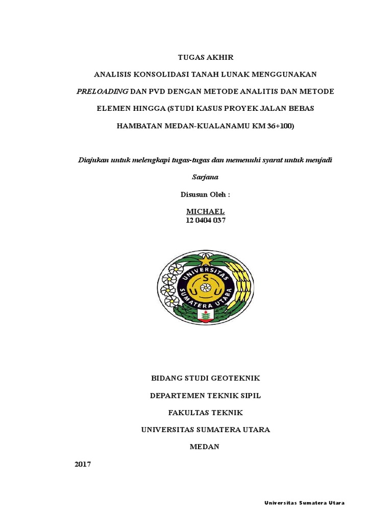Preloading Dan PVD Dengan Metode Analitis Dan Metode: Universitas Sumatera Utara | PDF