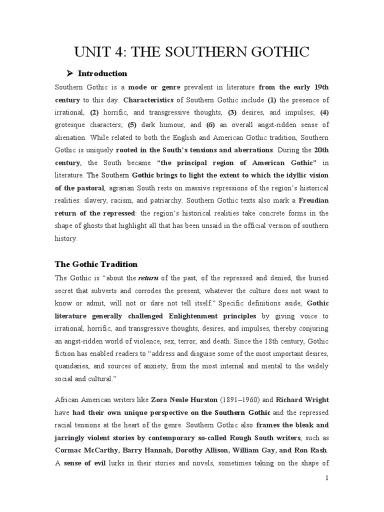 Unit 4 (The Southern Gothic) | PDF | Gothic Fiction | William Faulkner