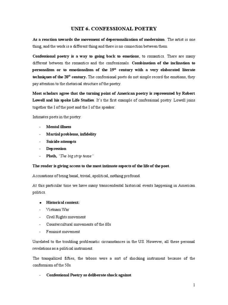 Unit 6. Confessional Poetry | Download Free PDF | Allen Ginsberg | Poetry