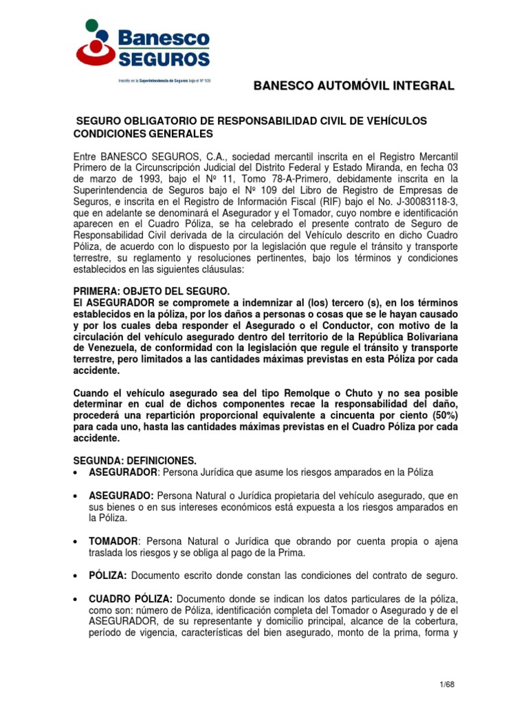 Seguro de Responsabilidad Civil Vehicular | PDF | Póliza de seguros ...