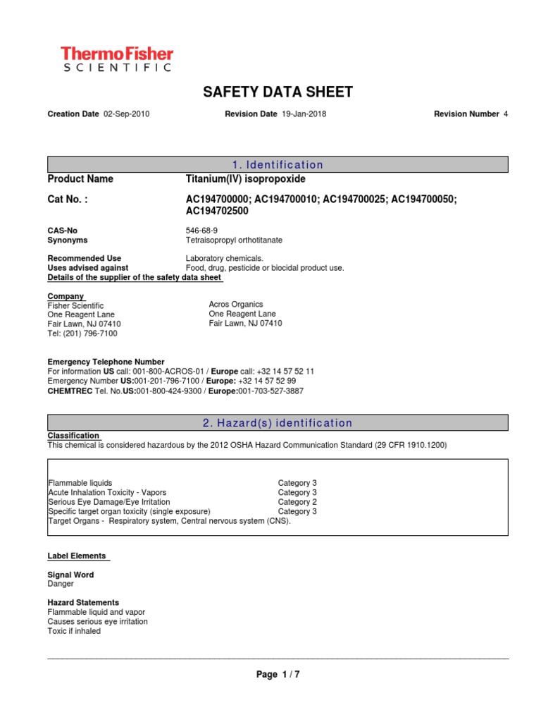 Titanium Iv Isopropoxide 5ML PDF | PDF | Personal Protective Equipment ...