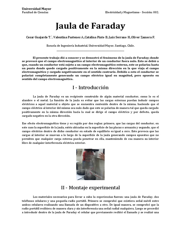 Laboratorio 2 - Jaula de Faraday | Descargar gratis PDF | Electricidad | Electromagnetismo