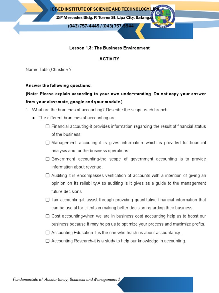(Template) FABM 1 Activity 1.3 &1.4 | PDF | Accounting | Information