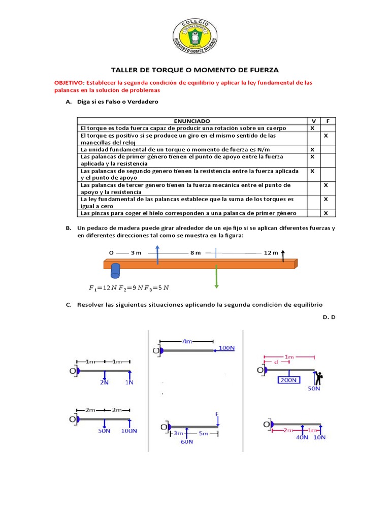 Taller de Torque | PDF | Esfuerzo de torsión | Movimiento (física)
